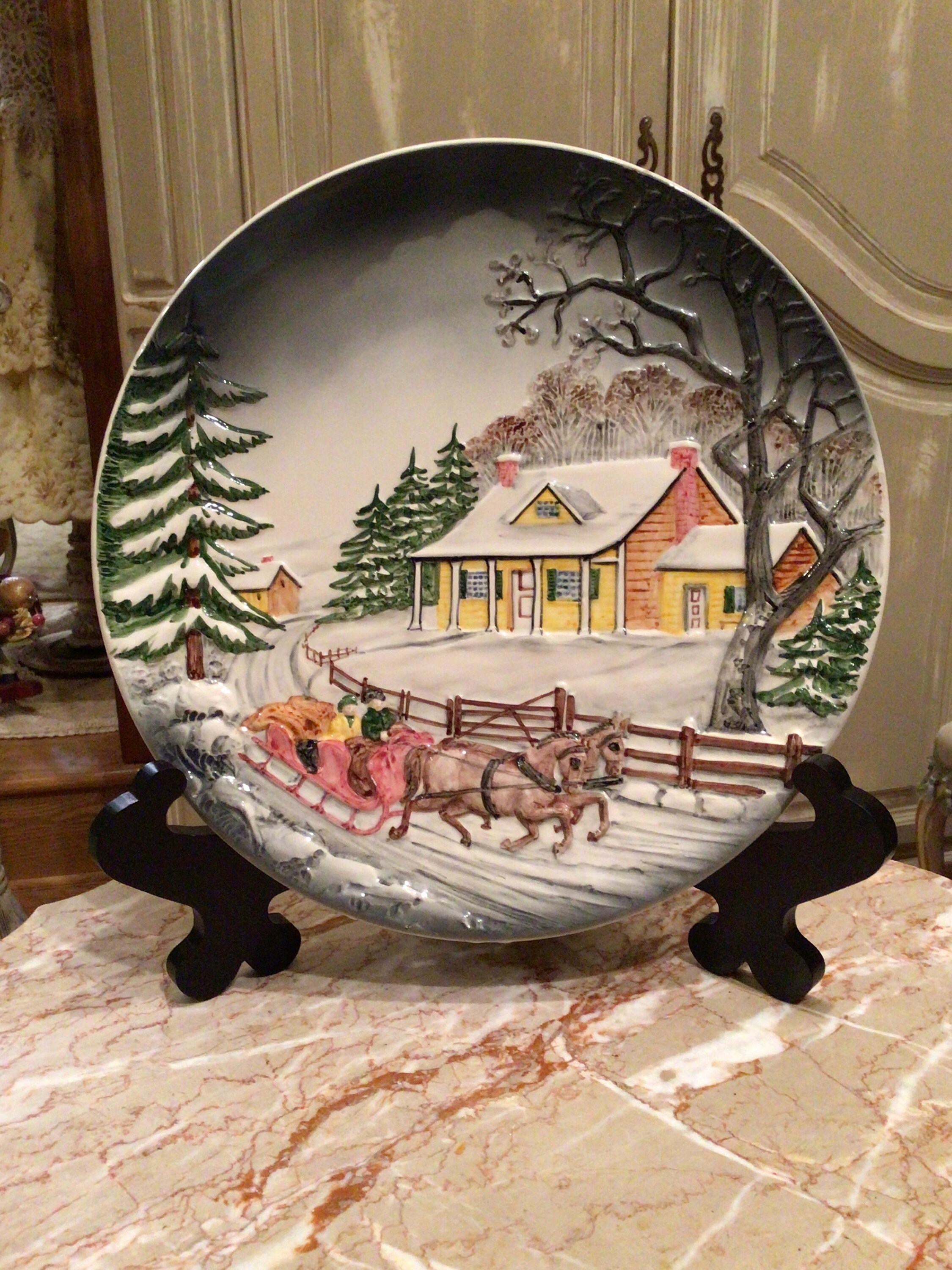 TWO 13 MAJOLICA 3D WINTER Scene Decorative Wall Plates From West ...