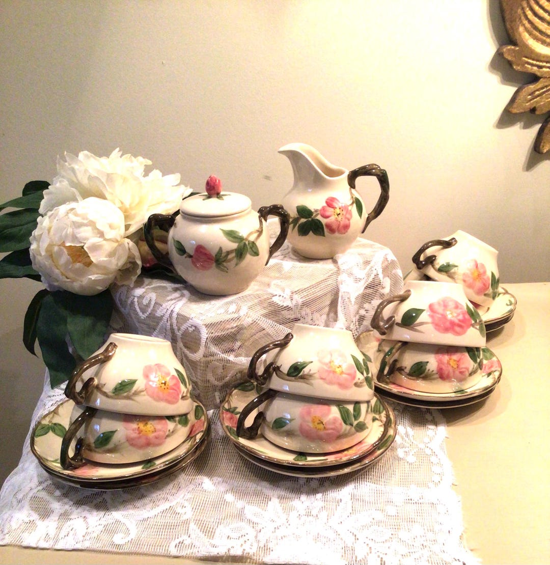 Vintage Franciscan Desert Rose Tea Set: 8 Cups, Saucers, Creamer, Sugar ...