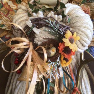 Vintage MOP ANGEL DECORATED With Ribbons, Bells, Brass Horn and Holly ...