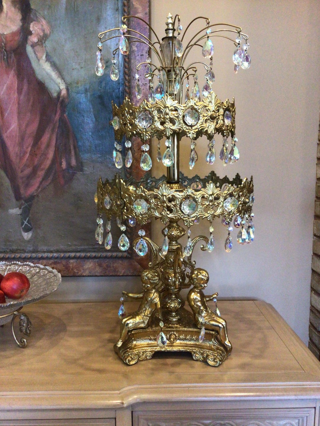 1 LOEVSKY & LOEVSKY REGENCY Lamp Prisms and Bobeches Filigree 32 1/2 ...