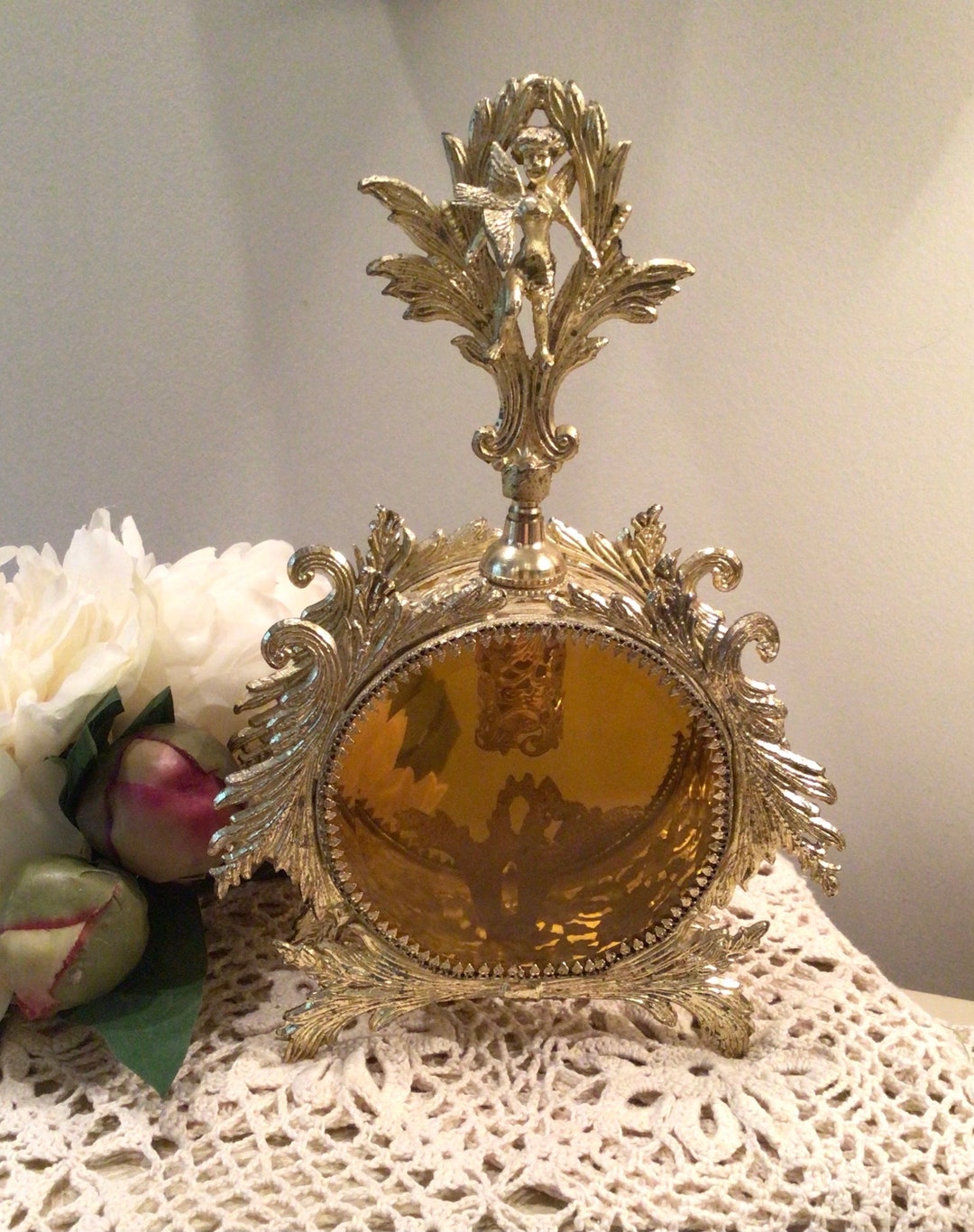 Vintage HOLLYWOOD REGENCY PERFUME Bottle With Dauber/ Ormolu Filigree ...