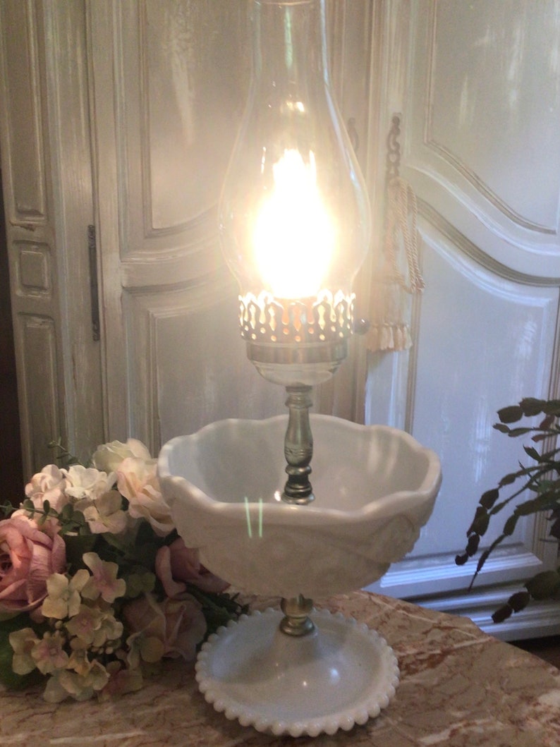 Vintage Mckee Toltec PRESCUT PATTERN Milk Glass Hurricane Lamp With ...