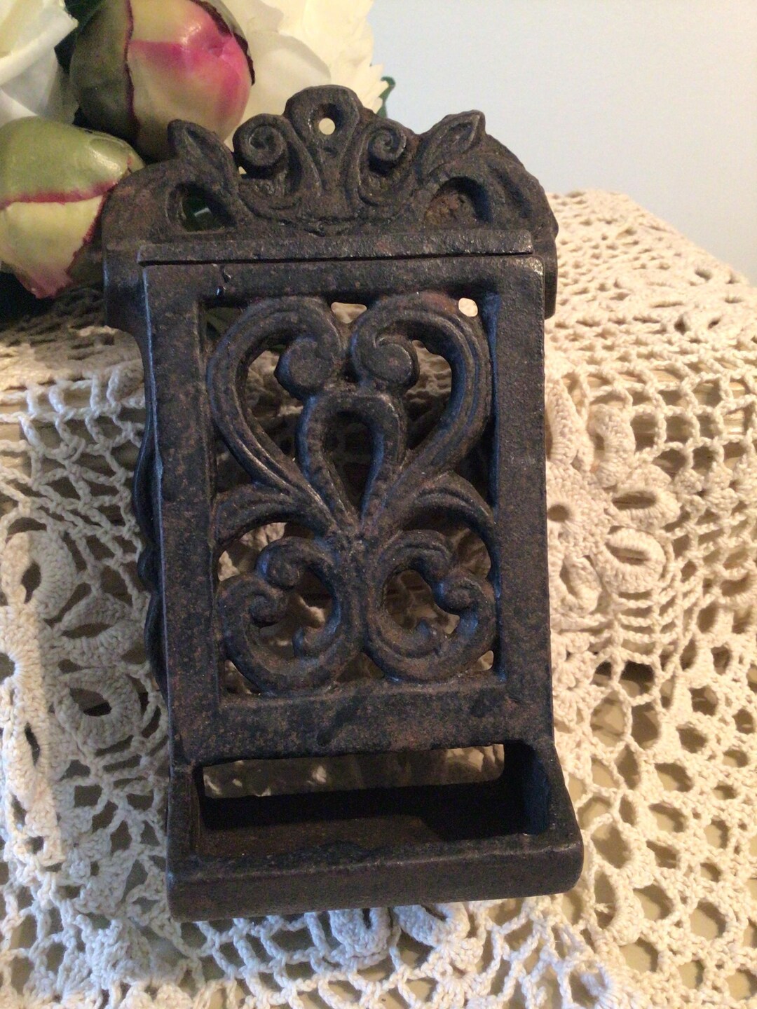 Vintage Cast Iron VICTORIAN MATCH HOLDER Wall Mount Victorian Design ...
