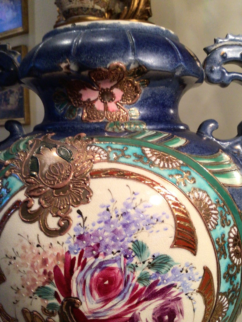 Antique BLUE VASE ANPHORA Style Hand Painted Massive, From the Early ...