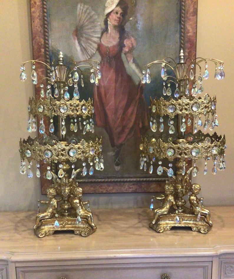 1 LOEVSKY & LOEVSKY REGENCY Lamp Prisms and Bobeches Filigree 32 1/2 ...
