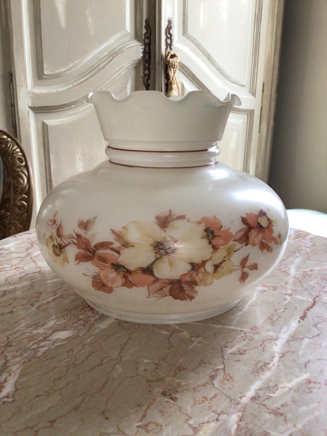 Vintage MILK GLASS FLORAL Lamp Shade 7”fitter> - Etsy