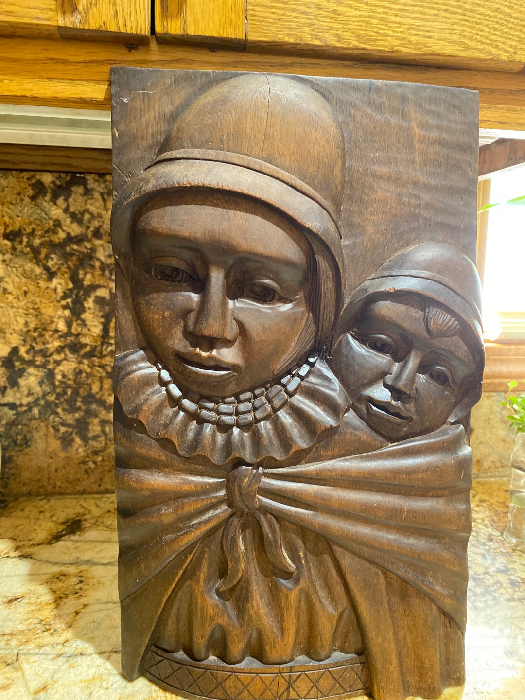 VINTAGE WOOD Carving of Peruvian Mother Carrying Child in A Mantas/wall ...