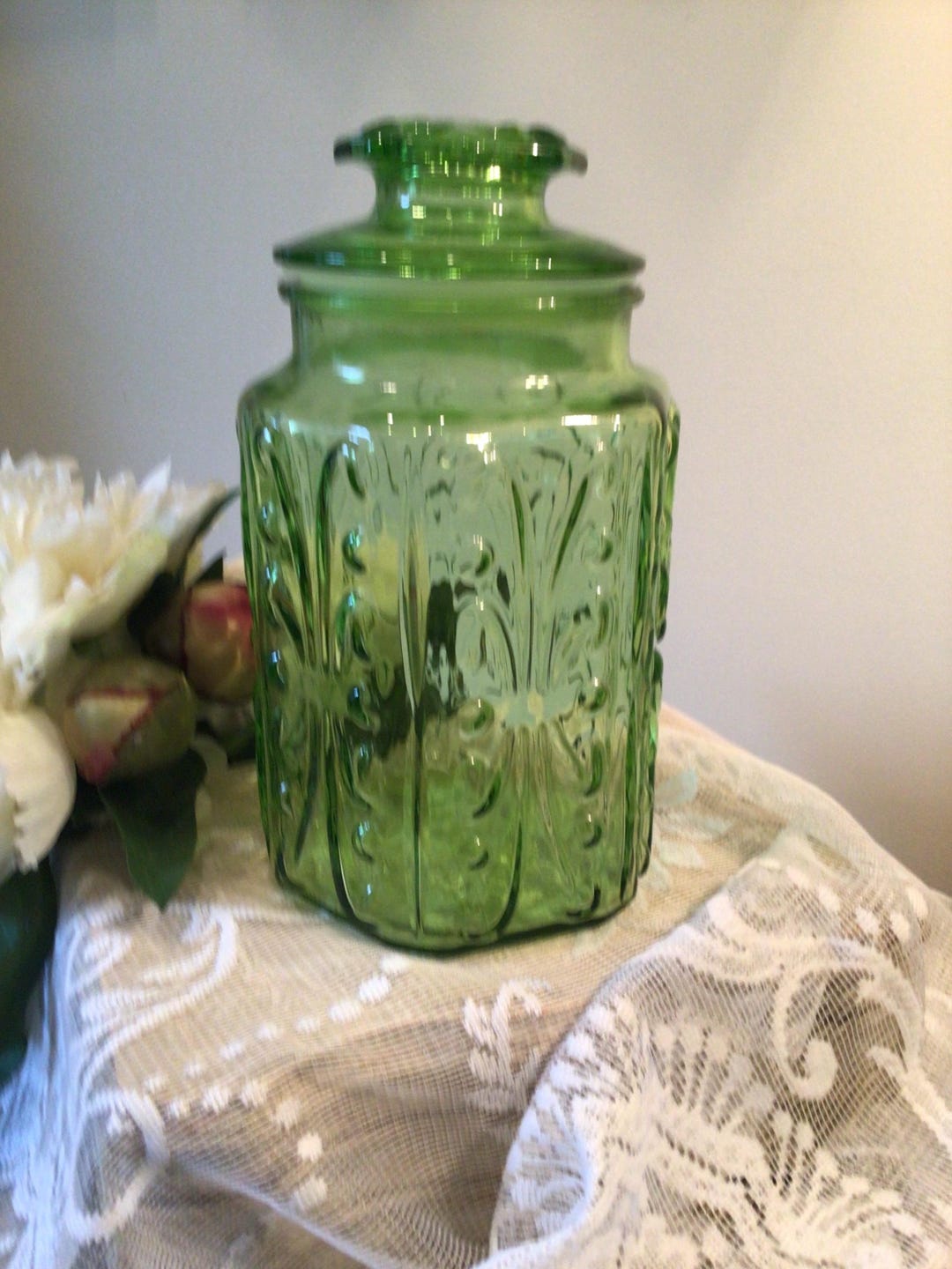 Vintage L.E. SMITH GLASS CANISTER Atterbury Pattern, Apothecary Jar ...