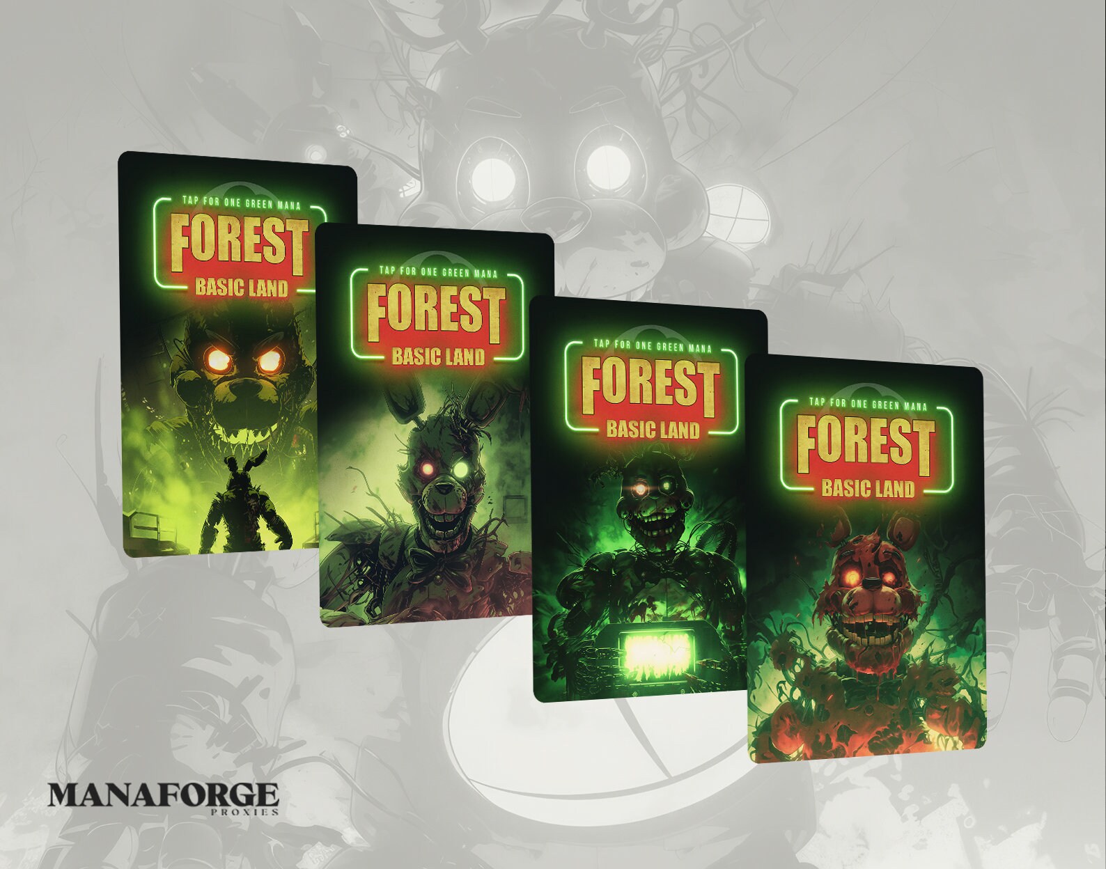 Five Nights at Freddy's Basic Lands Set FNAF Full Art MTG Proxies ...