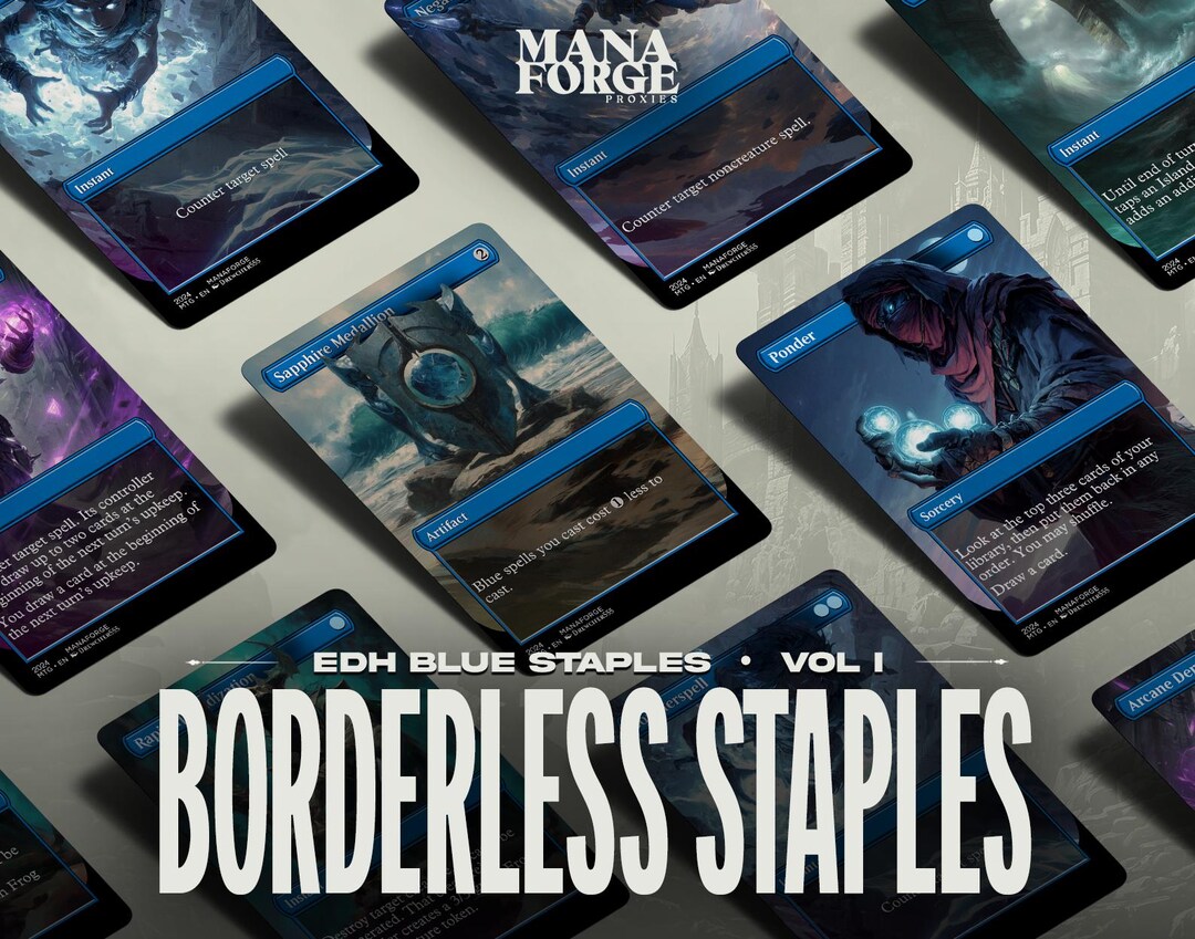 EDH Blue Staples Proxy Set Vol. 1 | Borderless Full Art MTG Commander Essentials (counterspell ...