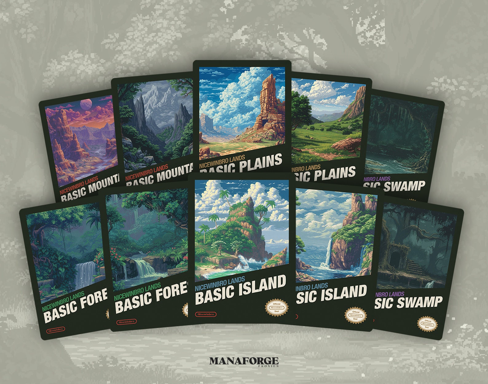 Nicewinbro Retro NES Video Game MTG Proxies Full Art Basic Lands Set ...