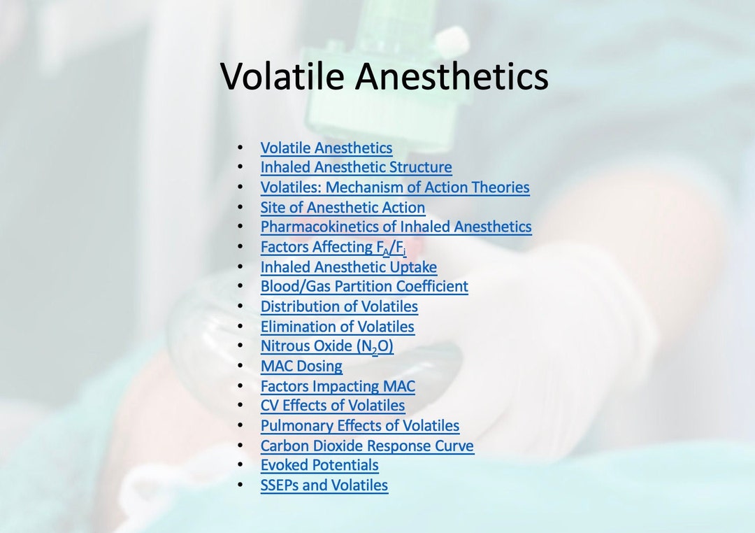 Volatile Anesthetics SRNA/CRNA Notes, Anesthesia & Me Notes - Etsy Israel