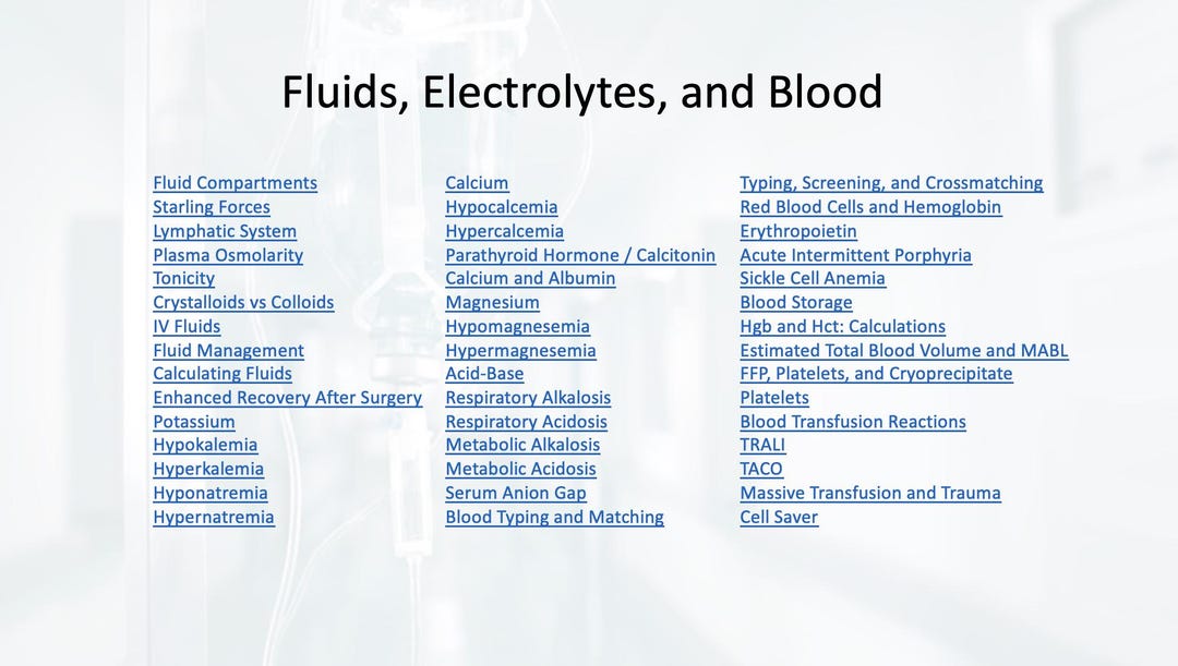 Fluids, Electrolytes, and Blood SRNA/CRNA Notes, Anesthesia & Me Notes ...