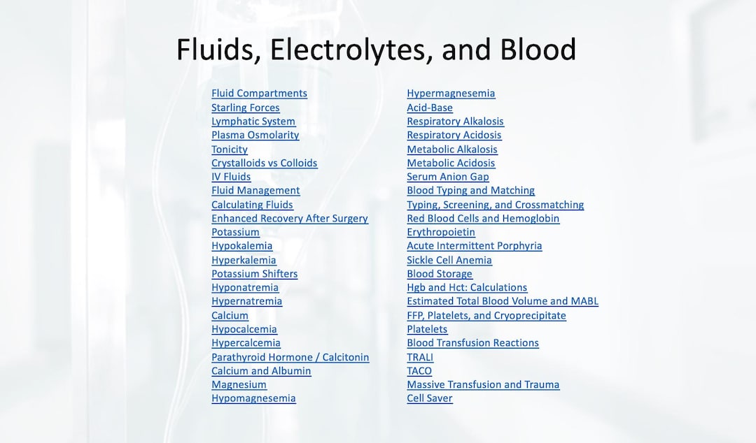 Fluids, Electrolytes, and Blood SRNA/CRNA Notes, Anesthesia & Me Notes ...