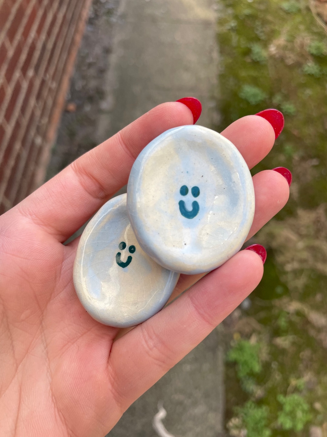 Mini Blue Smiley Face Worry Stones, Ceramic Worry Stone, Ceramic Art ...