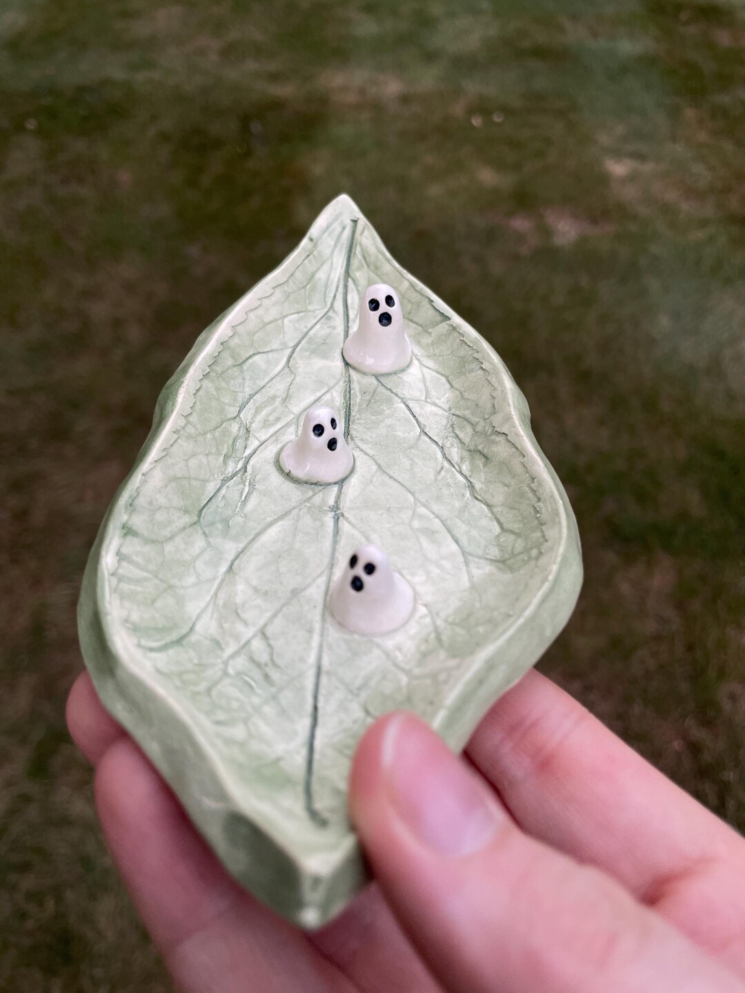 Leaf 2 Imprinted Dish With Mini Ghost Slugs, Ghost Decor, Nature ...