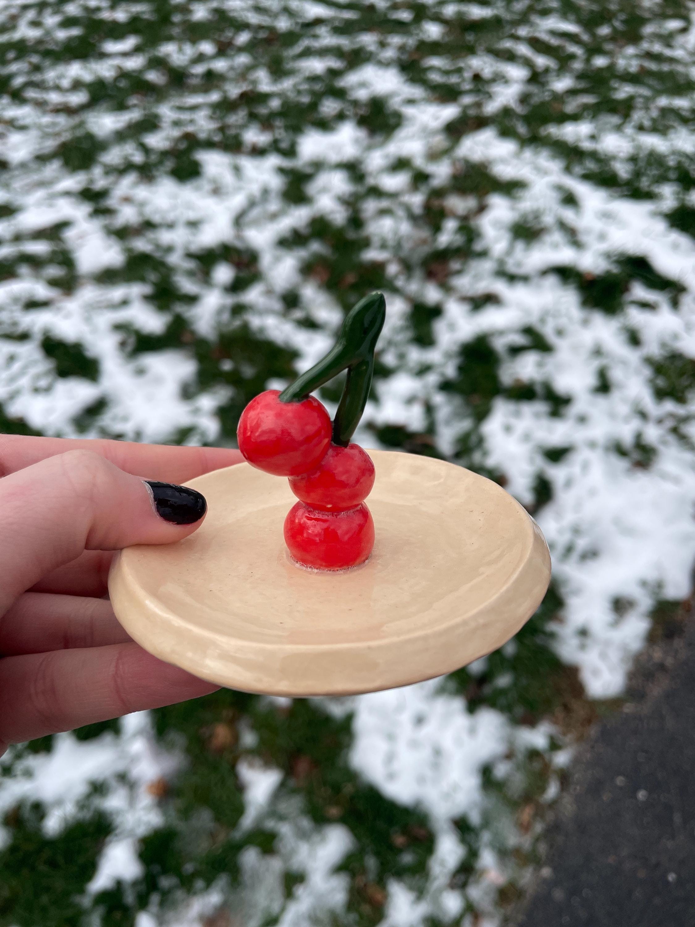 Small Stacked Cherries Dish, Nature Inspired Ring Holder, Cherry Ring ...