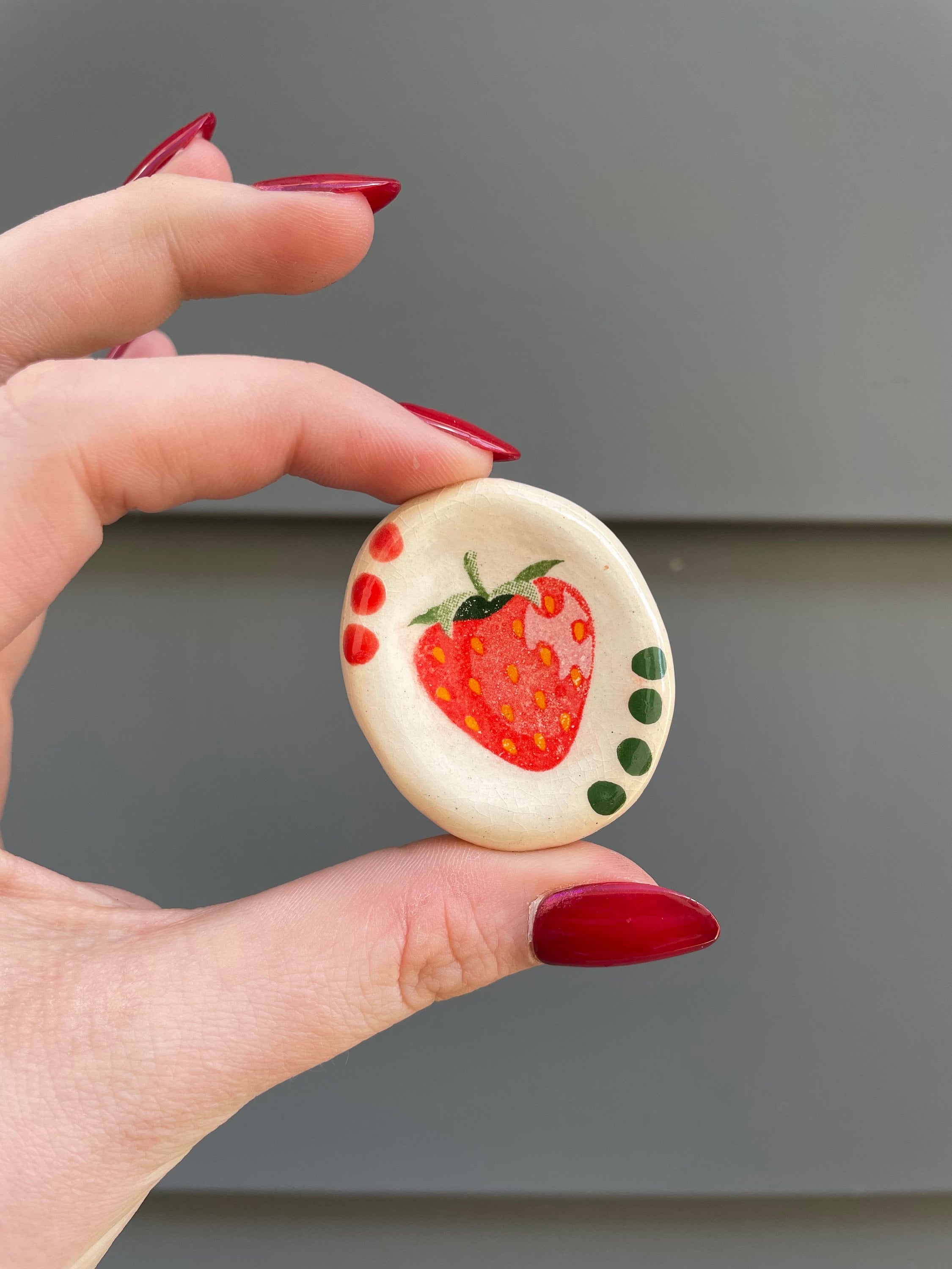 Full Strawberry Polka Dot Worry Stone, Ceramic Worry Stone, Ceramic Art ...