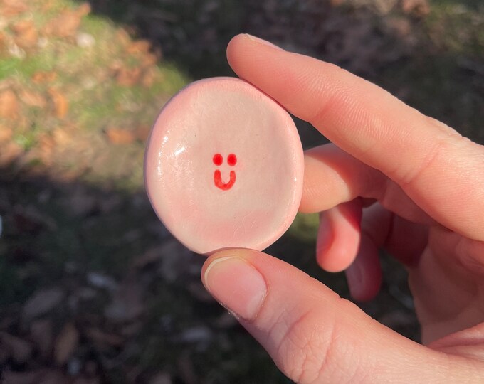 Mini Pink Smiley Face Worry Stones, Ceramic Worry Stone, Ceramic Art ...