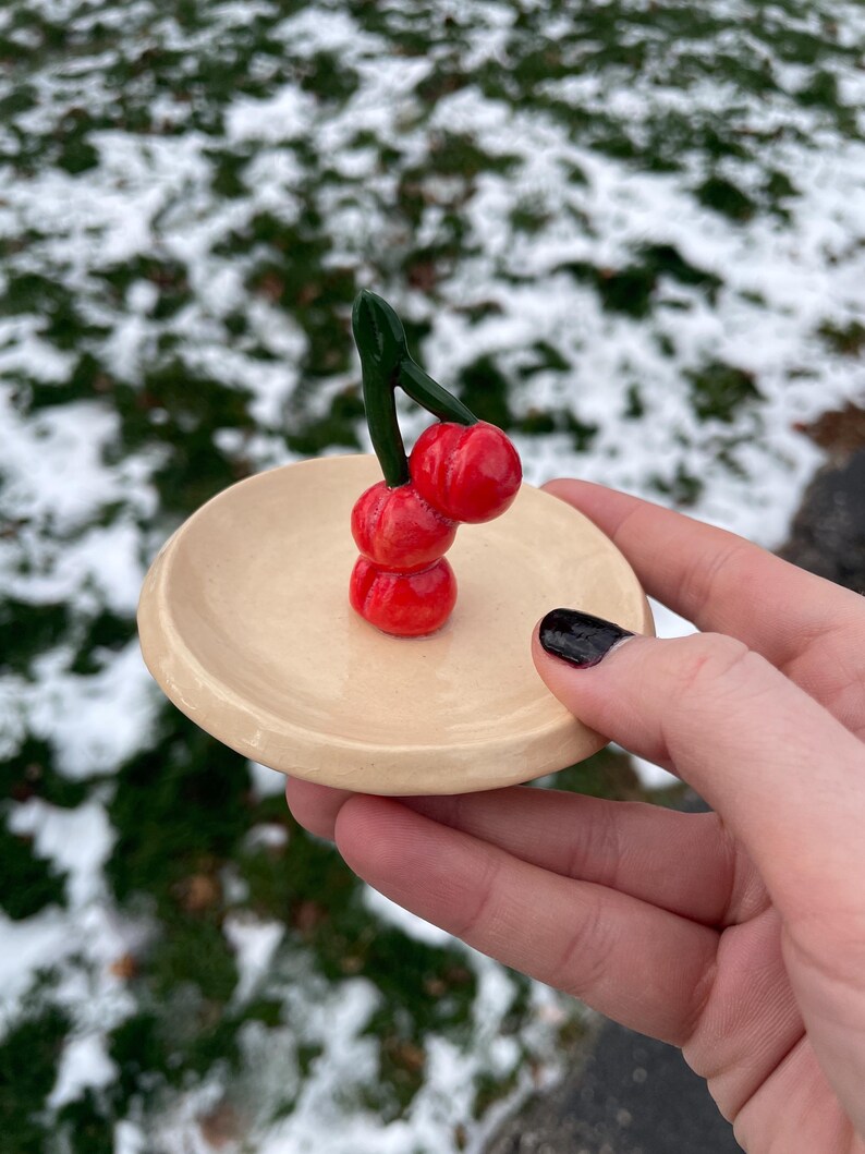 Small Stacked Cherries Dish, Nature Inspired Ring Holder, Cherry Ring ...