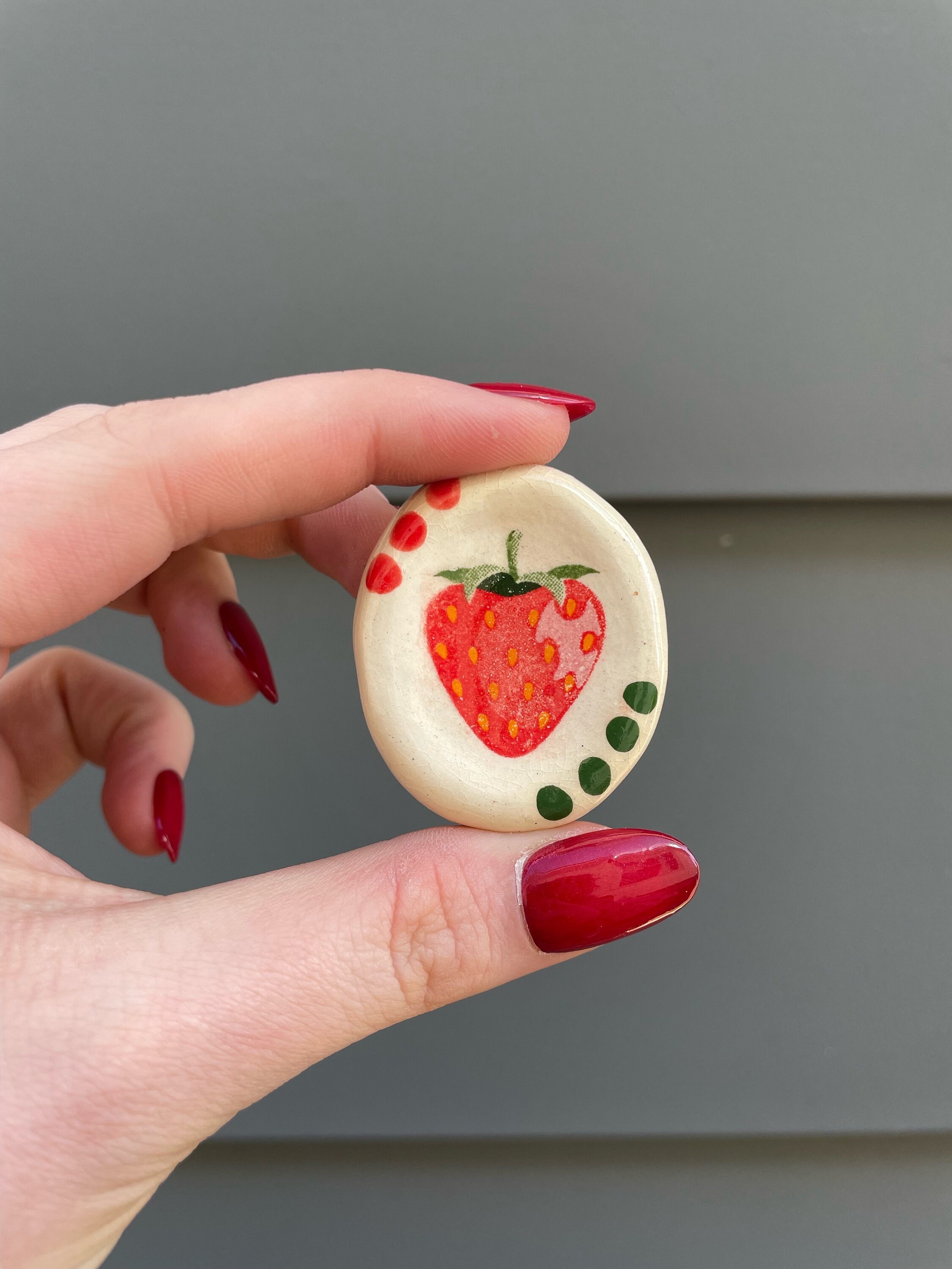 Full Strawberry Polka Dot Worry Stone, Ceramic Worry Stone, Ceramic Art ...