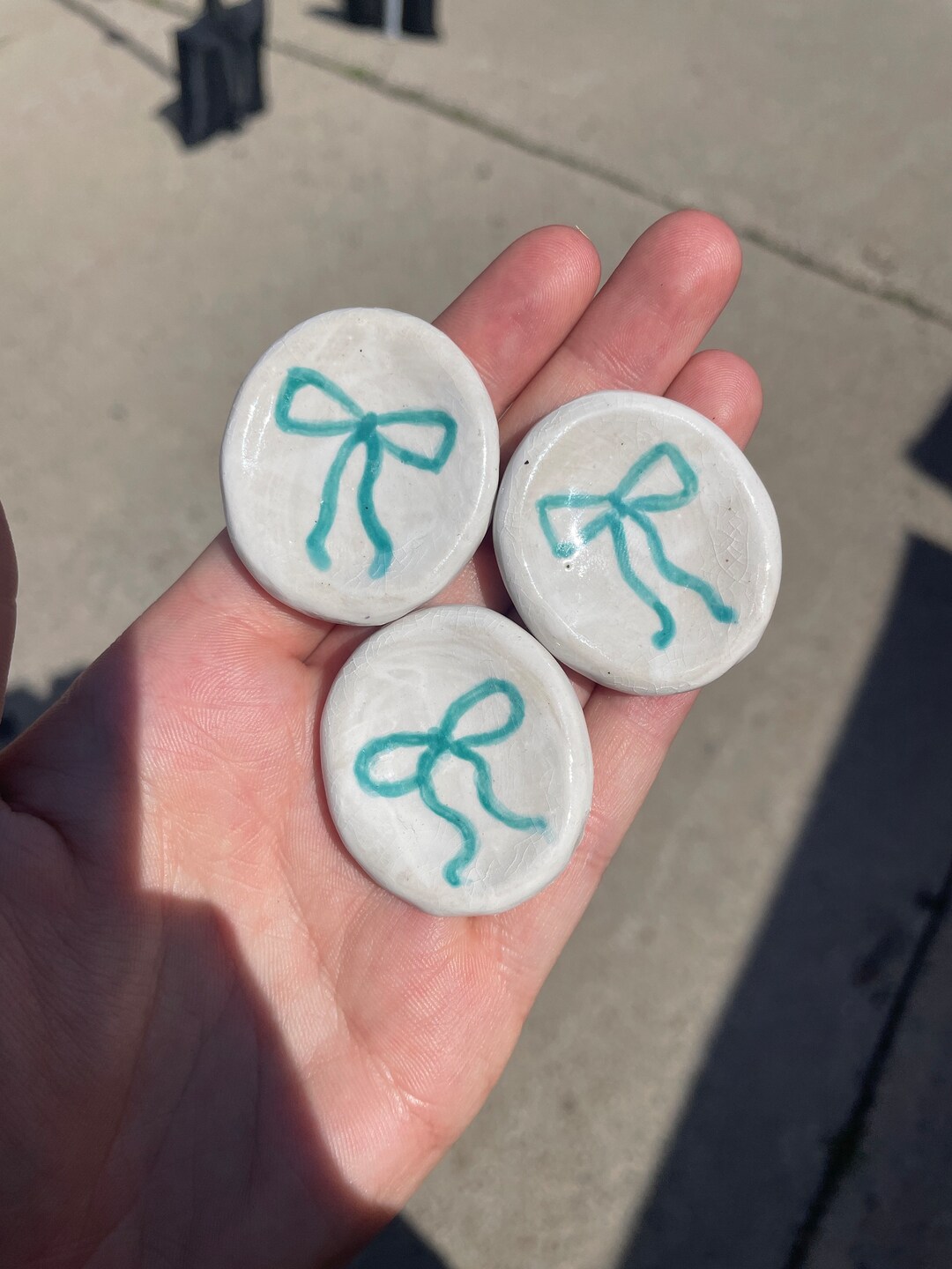 Mini Baby Blue Bow Worry Stone 3, Ceramic Worry Stone, Ceramic Art ...