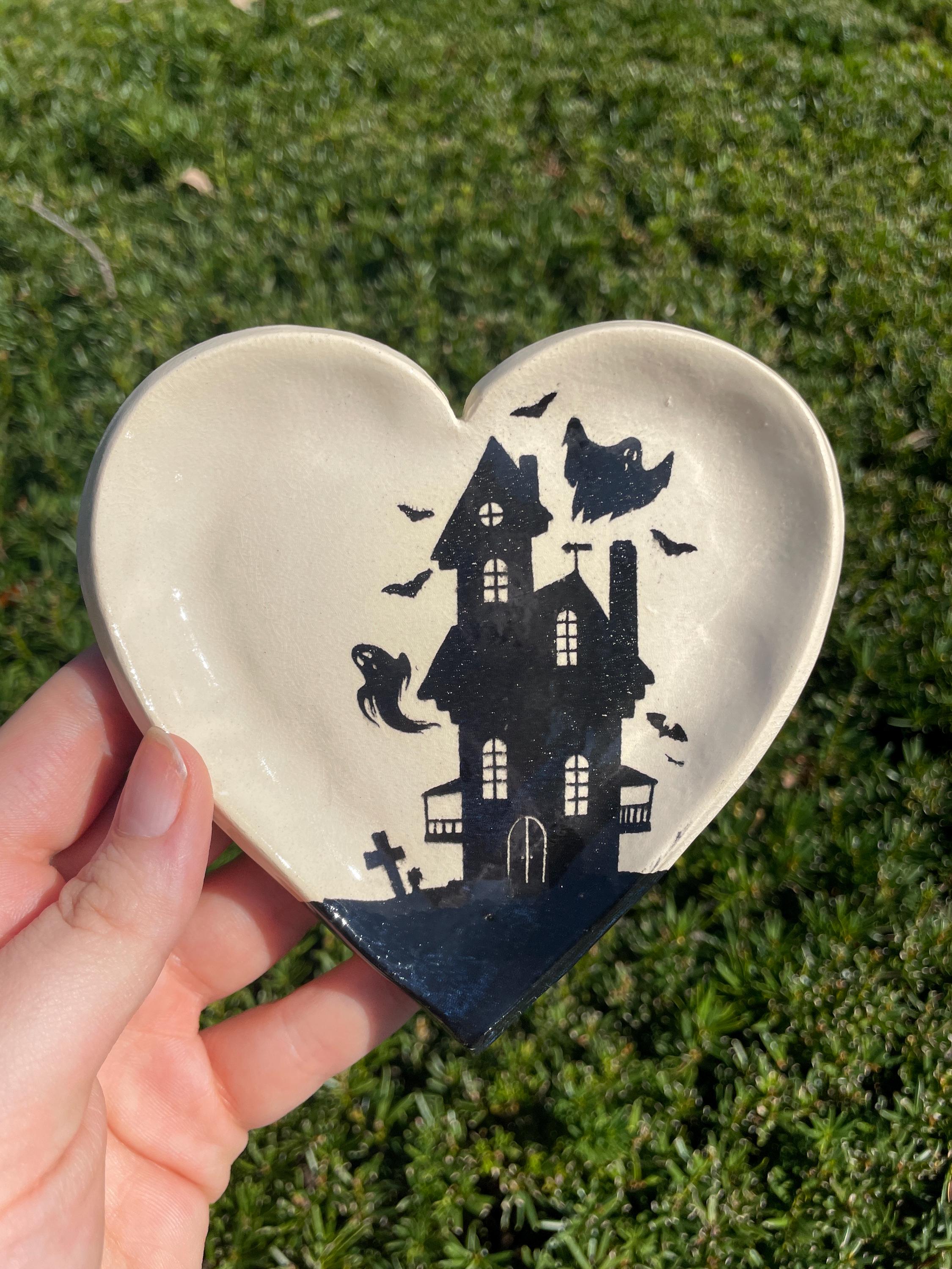 Haunted House Tray 5, Spooky Tray, Heart Dish, Graveyard Moonlight ...