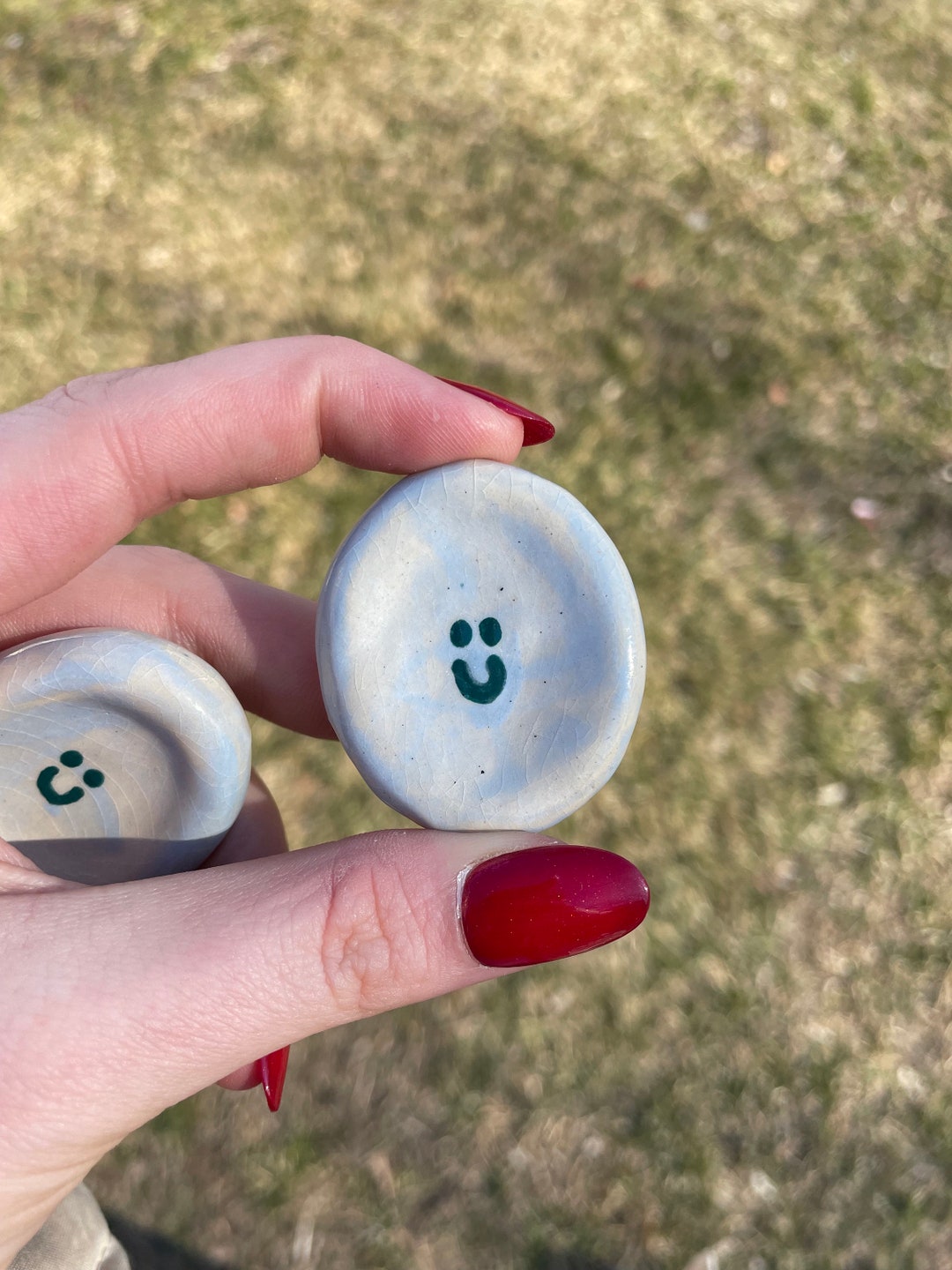Mini Blue Smiley Face Worry Stones, Ceramic Worry Stone, Ceramic Art ...