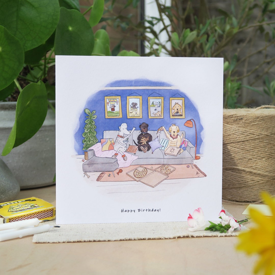 Dog Pizza Party Birthday Card Cute Birthday Card Dog - Etsy