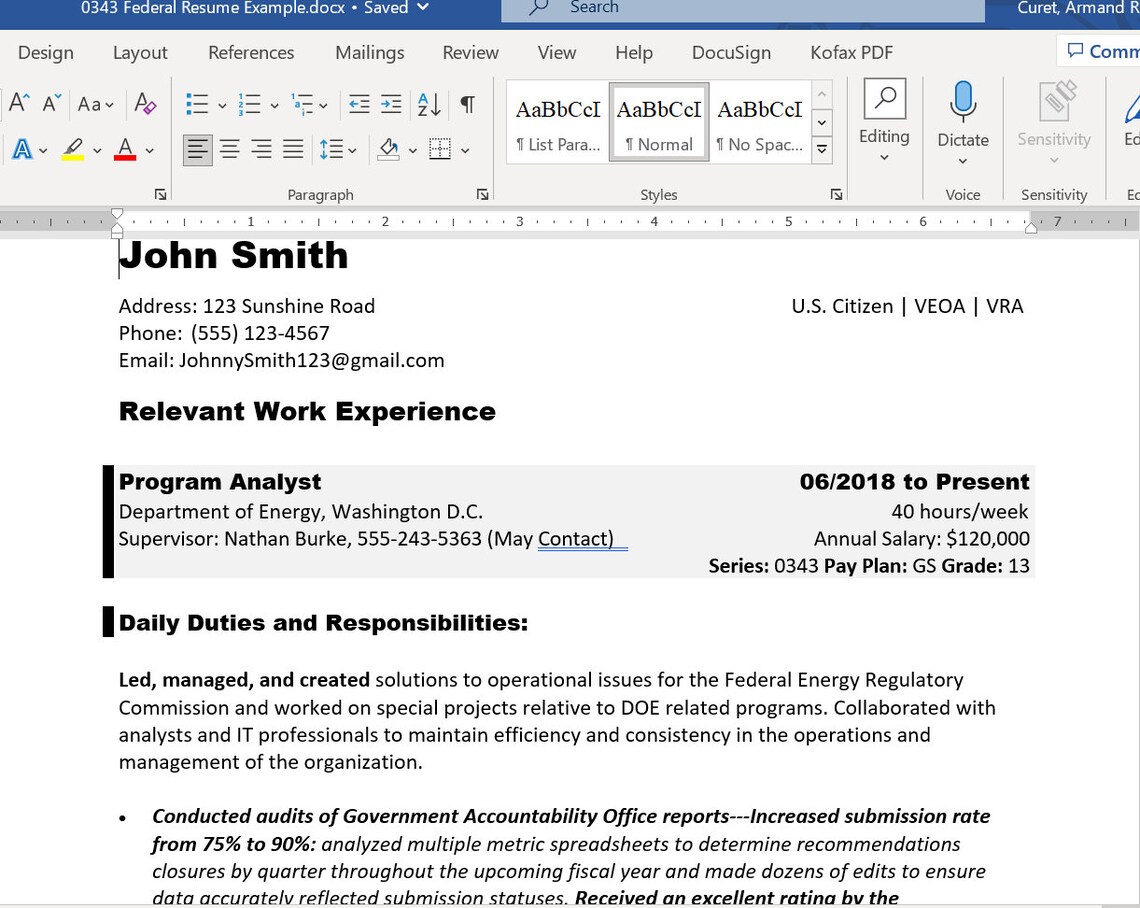 Expertly Crafted Federal Government Resume | 0343 & 0340 Job Series - Etsy