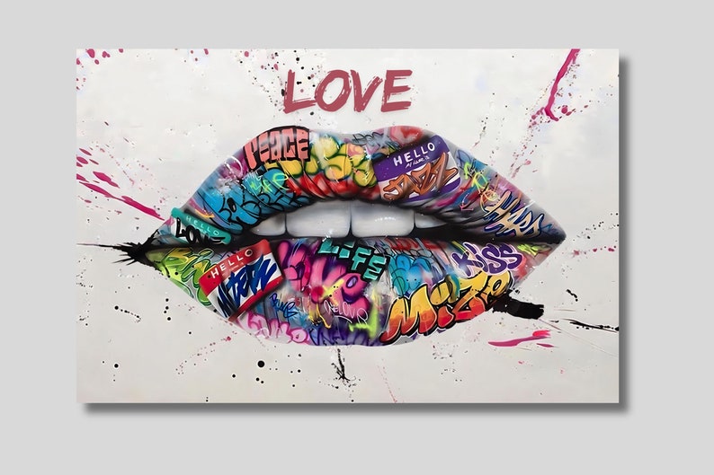 Graffiti Lips Wall Art: Street Style Pop Art Print, Modern Love Canvas ...