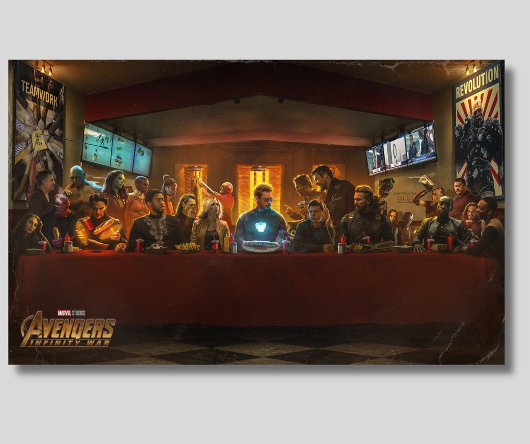 Avengers Last Supper Print on Canvas Avengers Heroes Poster - Etsy