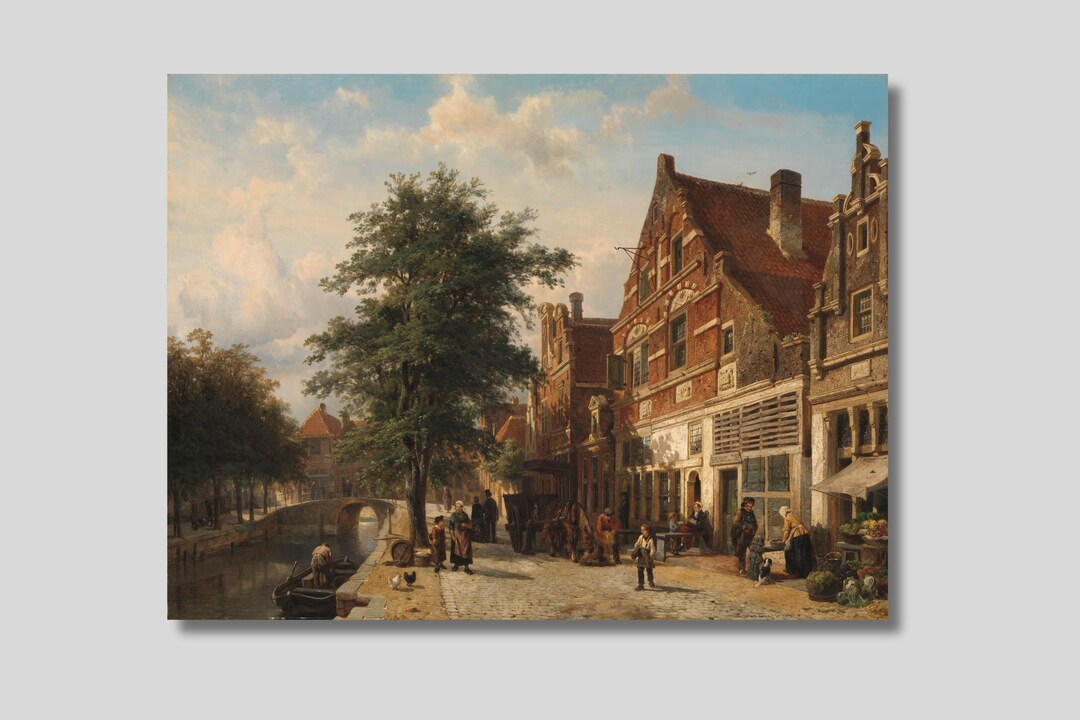 Cornelis Springer Canvas Painting, A Picturesque Corner in Enkhuizen ...