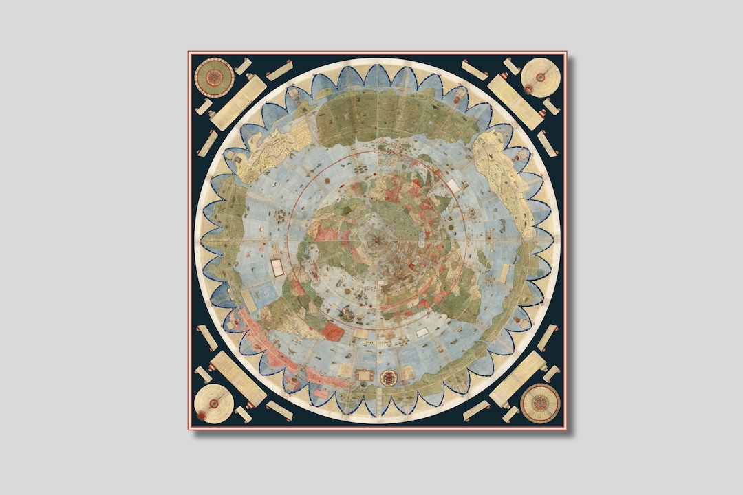 Ancient Flat Earth Map Canvas Print, Vintage World Map Poster by Monte ...