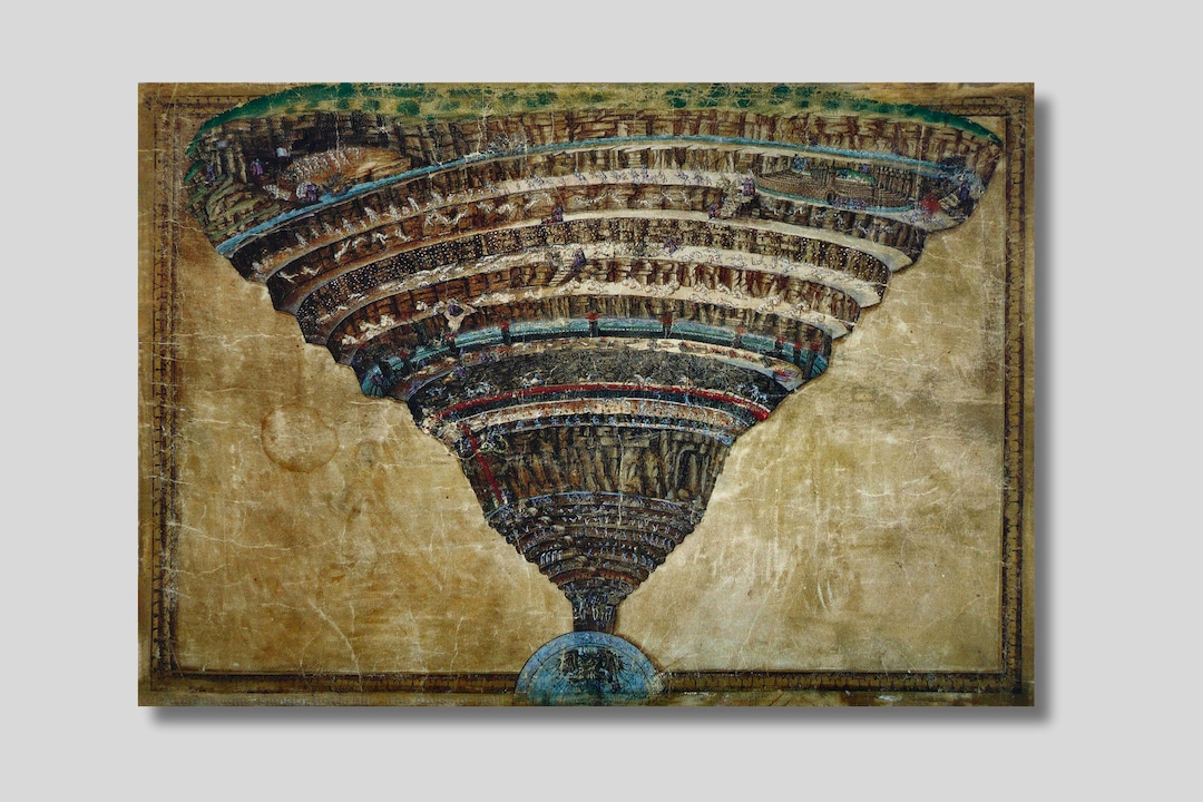 Botticelli Map of Hell Canvas Art: Dante's Divine Comedy Vintage Wall ...
