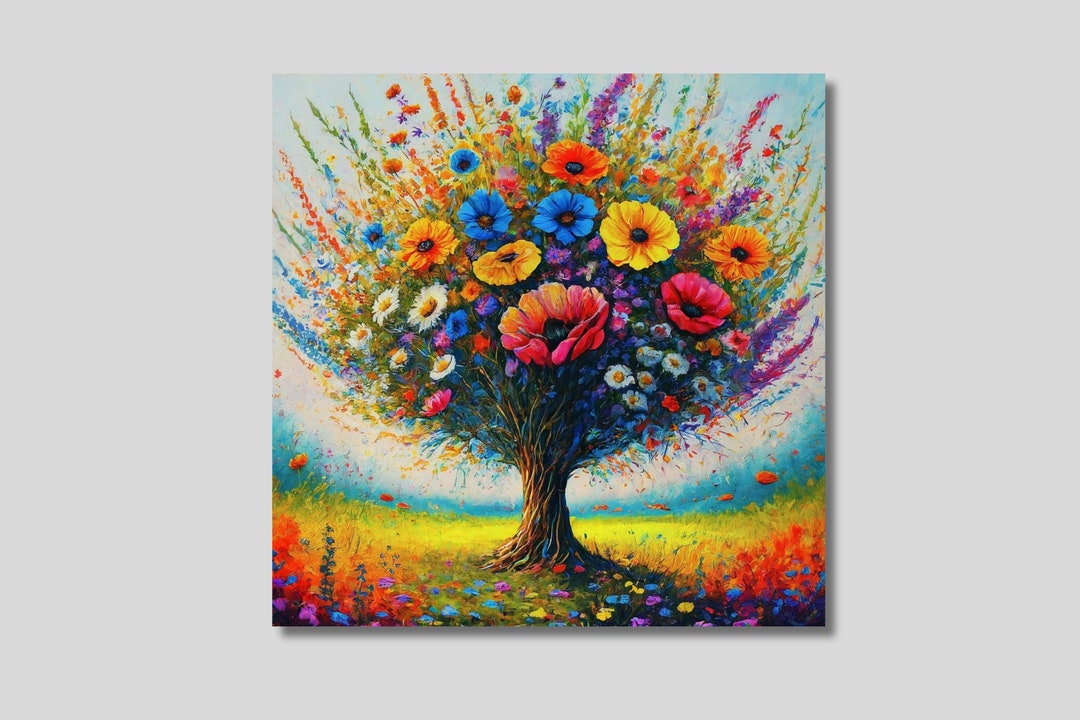 Colorful Abstract Tree With Flowers Wall Art, Abstract Plant, Flower ...