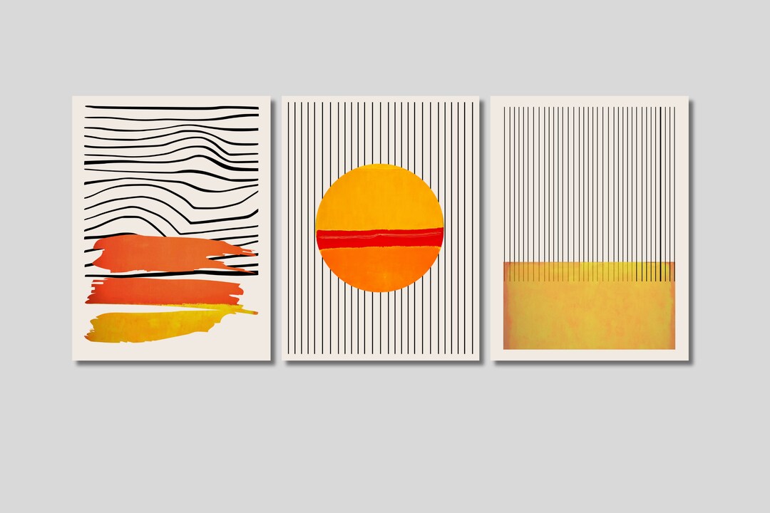 Set of 3 Geometric Shapes Canvas Wall Art, Geometric Lines Poster ...