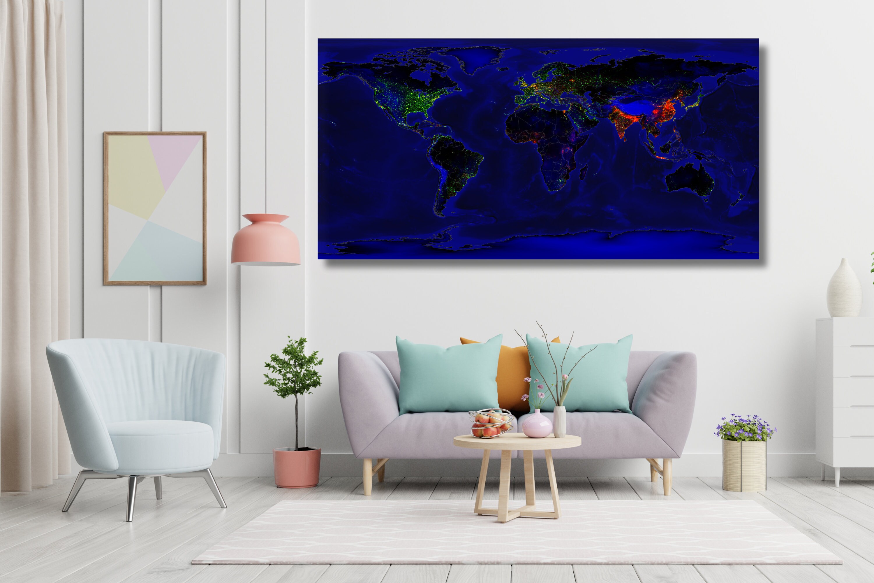 Population Density Heatmap of the World Canvas Wall Art, the World as ...