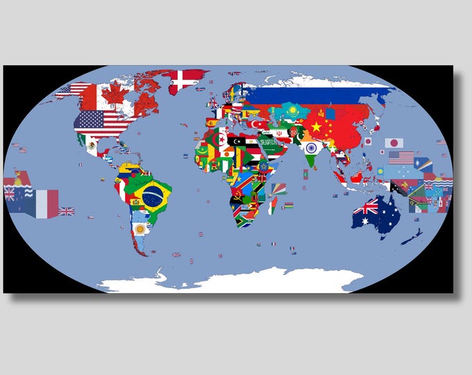 World Map With Flags of the Countries Canvas Print, World Map Wall Art ...