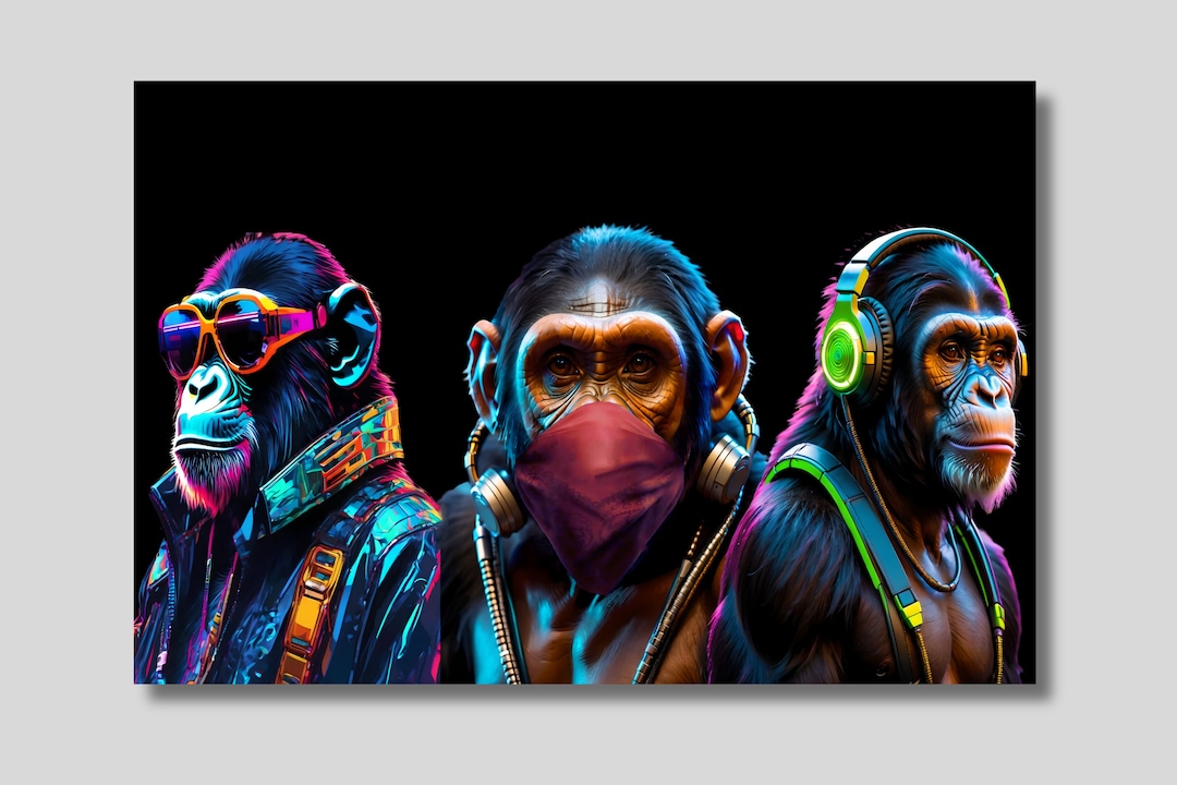 Three Funny Monkeys Canvas Wall Art, Animal Print Canvas, No See No ...