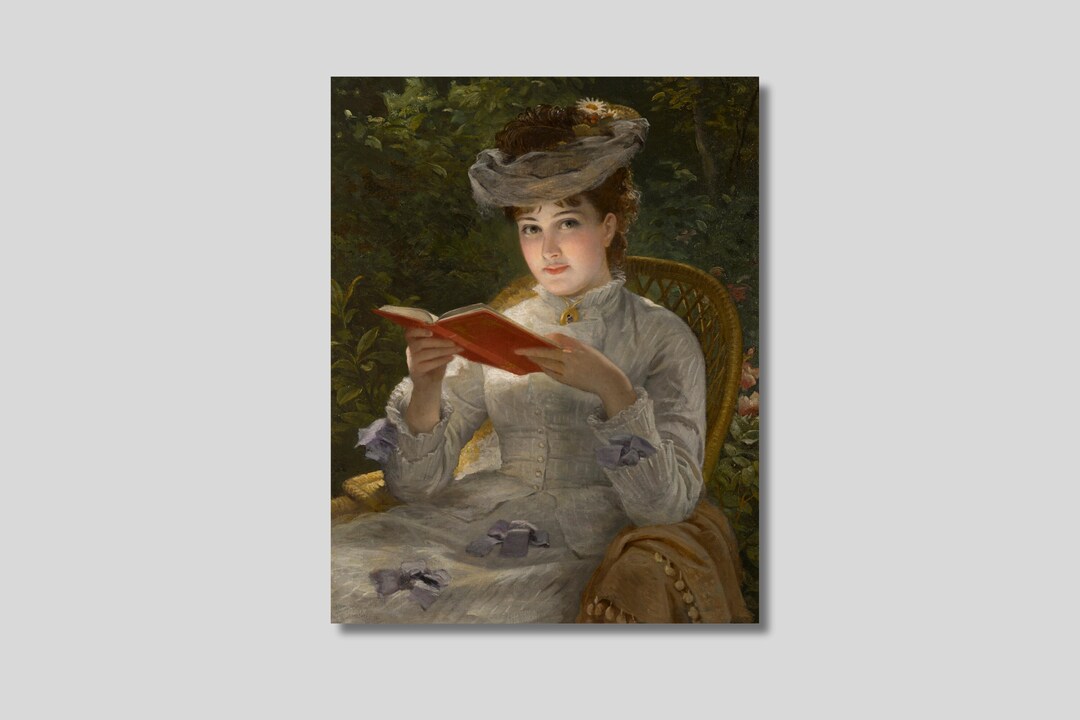 Jules Adolphe Goupil Canvas Art: Young Woman Reading in Park - Etsy