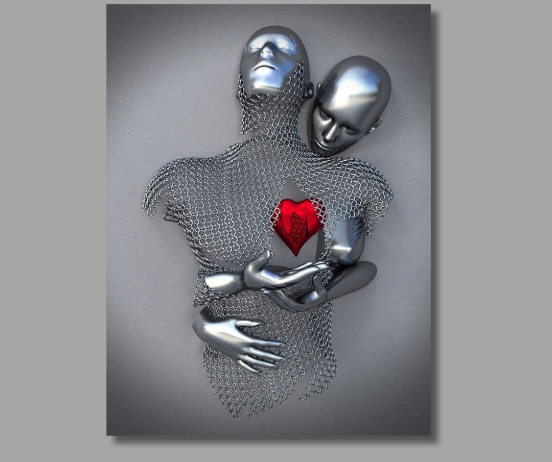 Love Heart Canvas, Couple Hugging Poster, Love Heart Wall Art, Couple ...