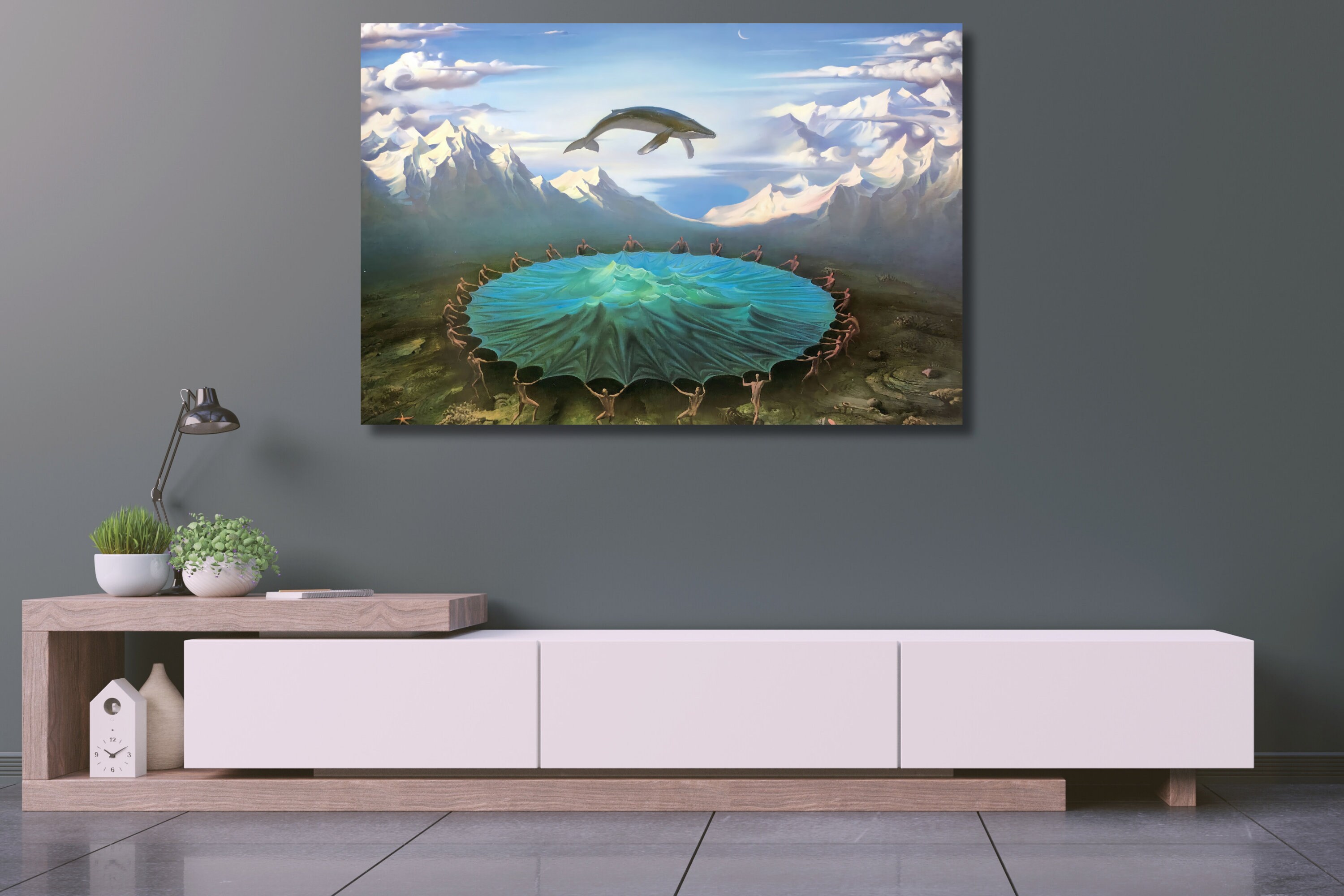 Whale Toss by Vladimir Kush Canvas Poster, Flying Whale Canvas Print ...