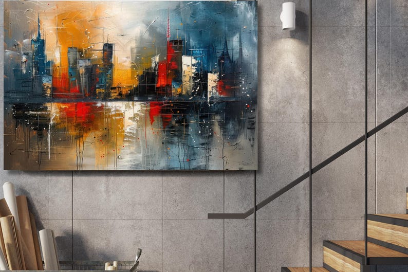 Abstract Cityscape Canvas Art: Vibrant Building Oil Painting - Etsy