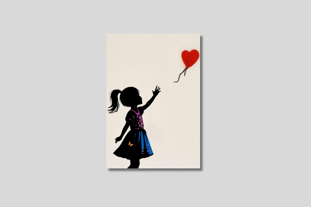 Girl Reaching for Heart Balloon Canvas Print: Banksy Inspired ...