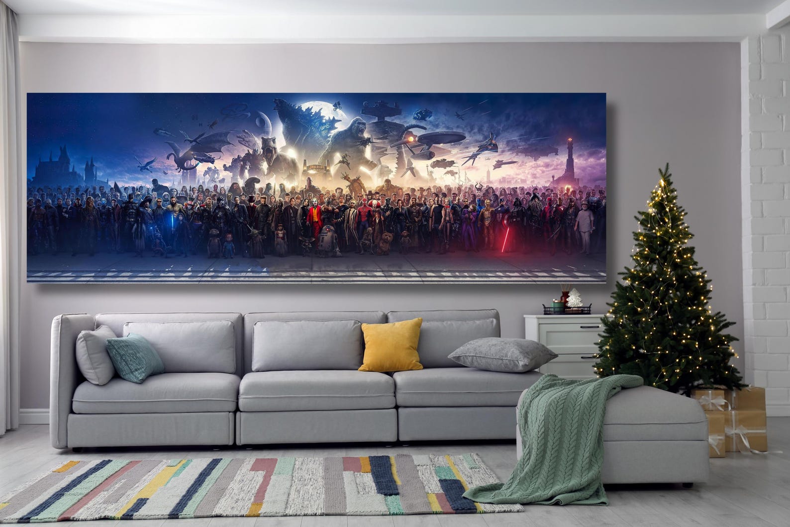 150 Movie Blockbuster Characters Panorama Canvas Print: Superheroes ...