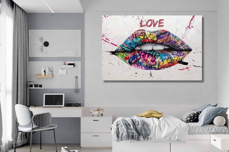 Graffiti Lips Wall Art: Street Style Pop Art Print, Modern Love Canvas ...