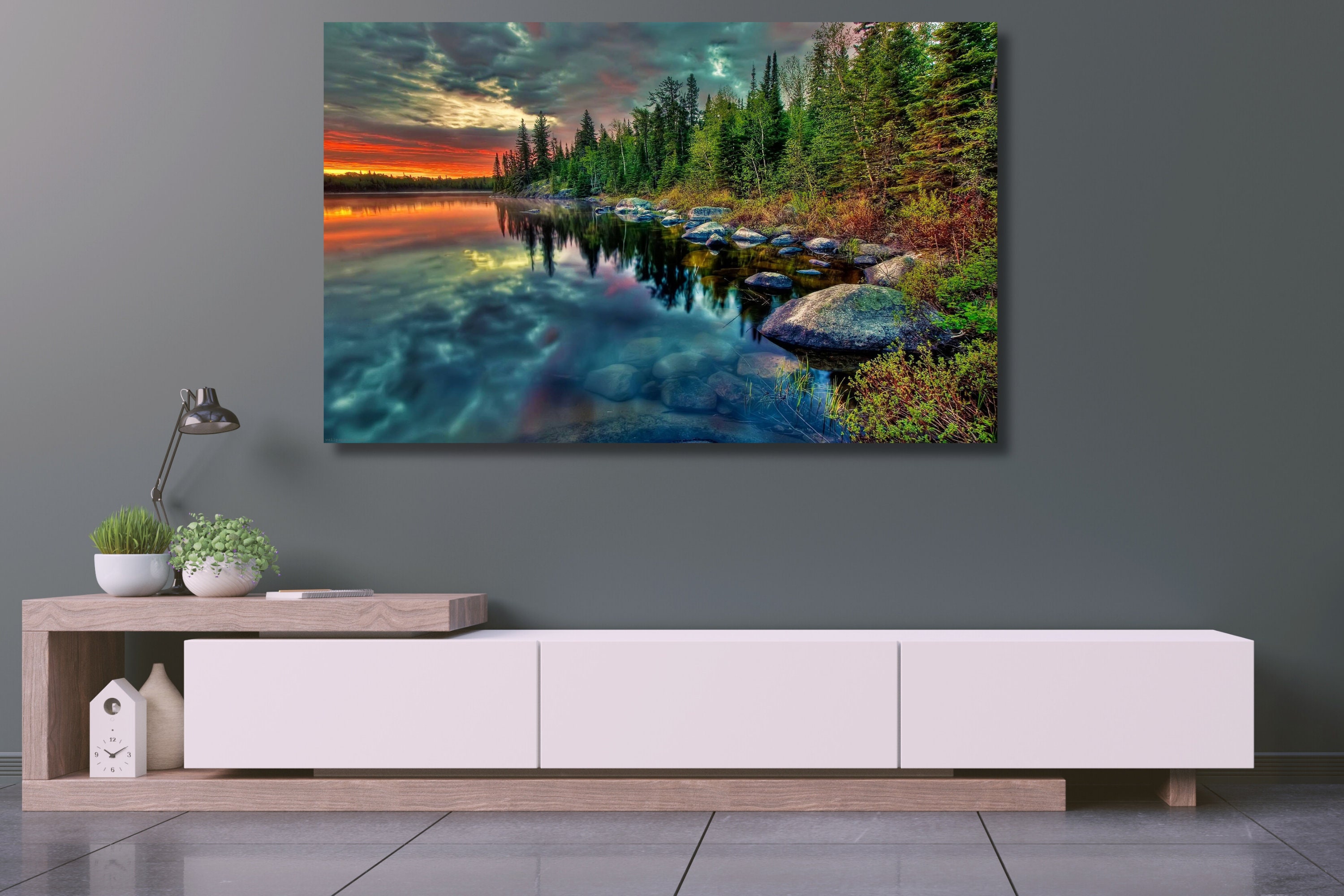 Sunset Lake Canvas Art: Forest Landscape Poster, Home & Office Decor - Etsy