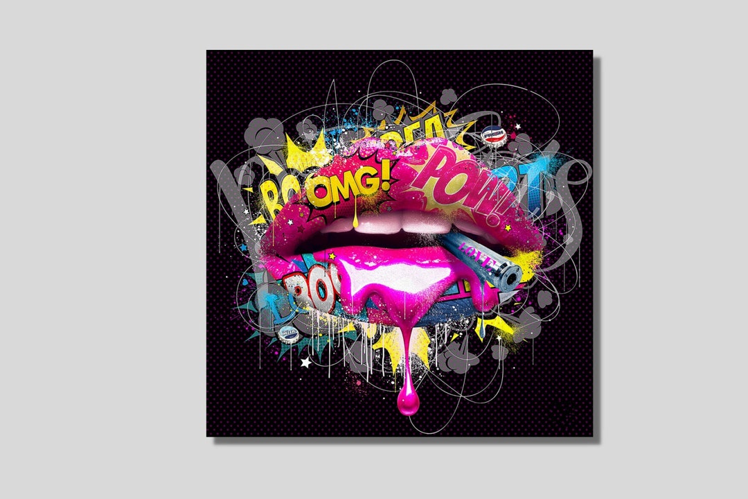 Lips Street Graffiti Canvas, Lips Graffiti Canvas Wall Art, Banksy Lips ...