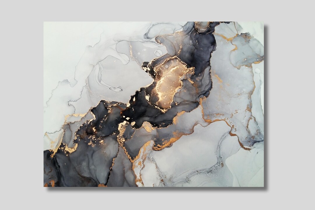 Black and Gold Marble Canvas Art: Abstract Luxury Painting - Etsy